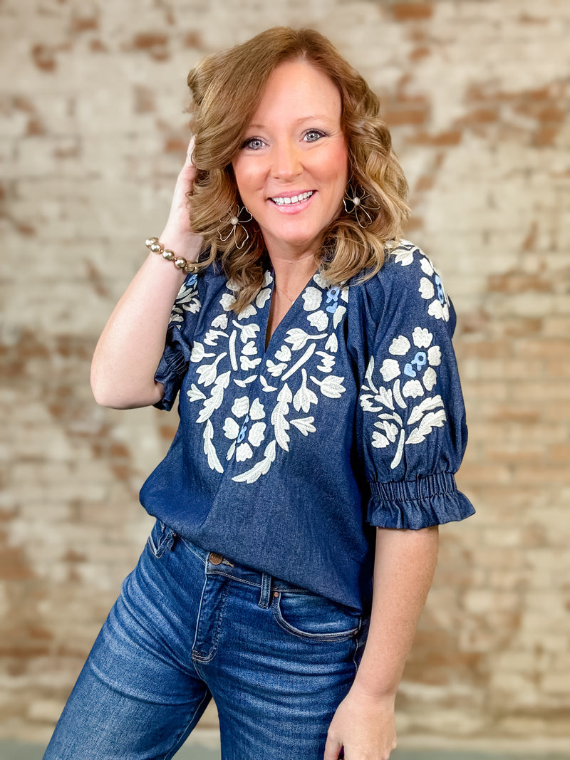 THML Vesper Embroidered Denim Top – abeccagrace